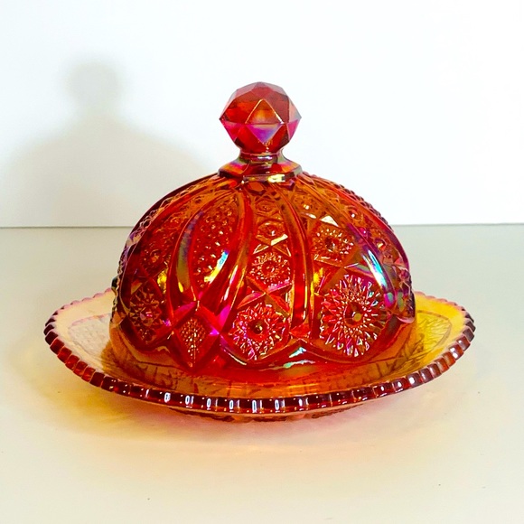 Kitchen | Vintage Indiana Glass Heirloom Sunset Carnival Round Butter ...